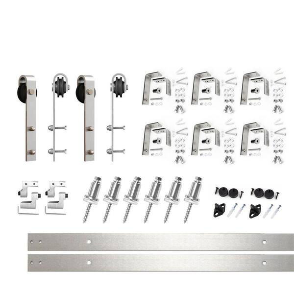 HOMACER 8 ft./96 in. Brushed Nickel Double Track Bypass U-Shape Sliding ...