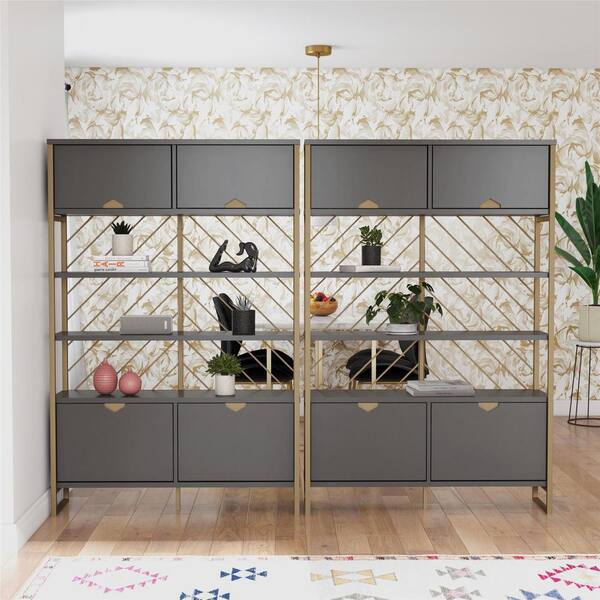 CosmoLiving by Cosmopolitan Brielle 72 in. Tall Graphite Gray Engineered Wood Shoe Storage Bookcase with Room Divider 9991408COM