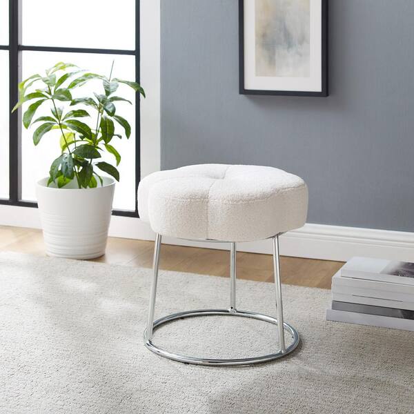 Linon Home Decor Vanessa Off White and Chrome Metal 17.75 in. Tall Makeup Vanity Stool THD03721