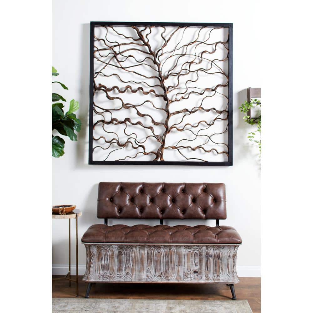 Litton Lane 48 in. x 48 in. Wood Brown Branch Tree Wall Decor with ...