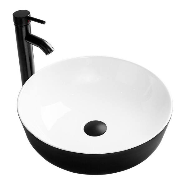 Flynama Ceramic Bathroom Round Sink in White and Black with Faucet LY ...