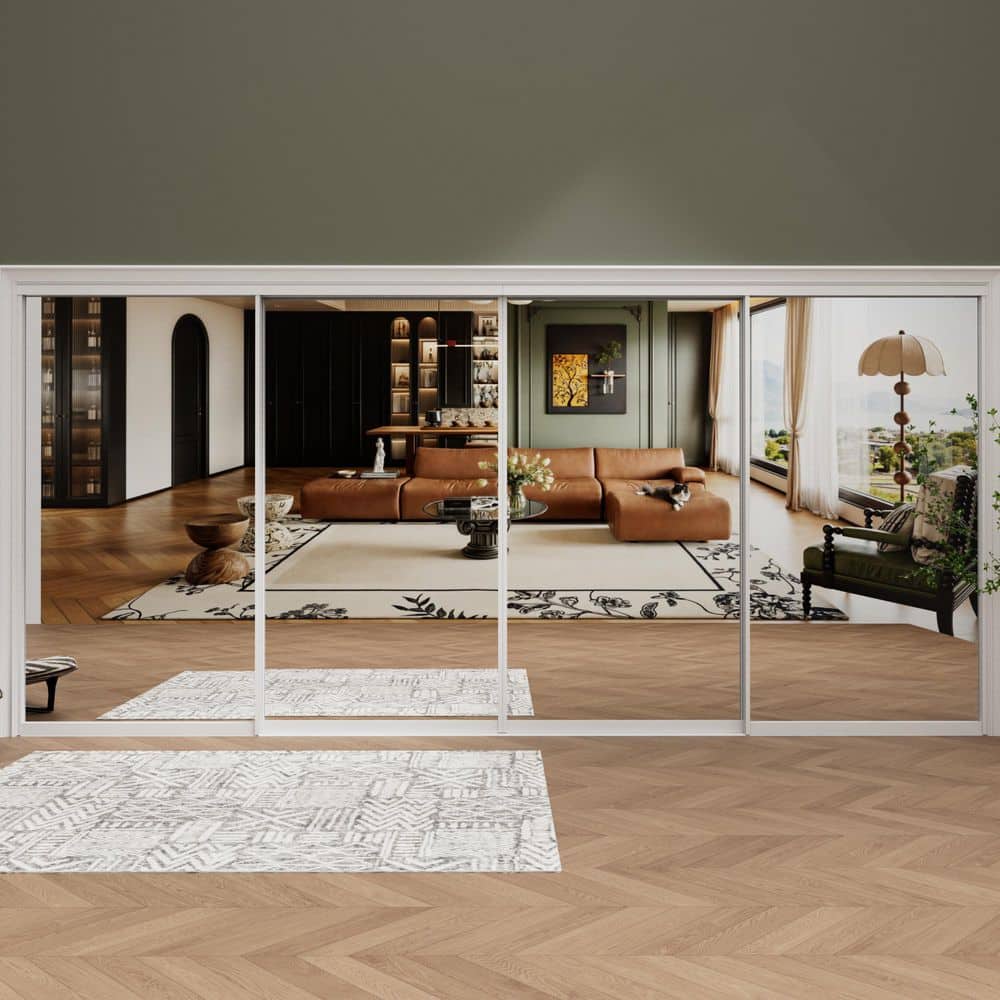 ARK DESIGN 144 in. x 80 in. 1-Lite White Mirrored Glass and Aluminum ...