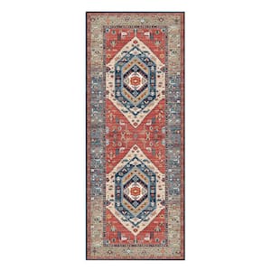 2.6 ft. x 8 ft. Multi-Colored Boho Runner Rug Non-Slip Washable Kitchen ...