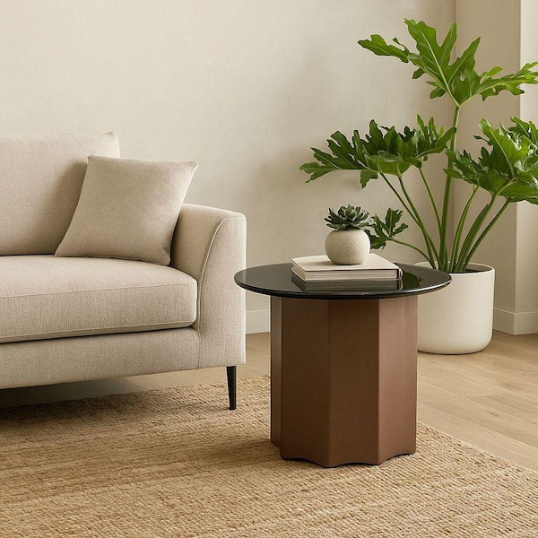 MR MODREST Ingram Modern 24 in. Black Round Glass End Table 80057 - The ...