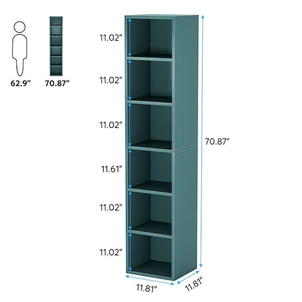 Eulas 71 in. Tall Green Engineered Wood 6 Shelf Narrow Bookcase Corner Bookshelf Cube Display Shelf for Small Space