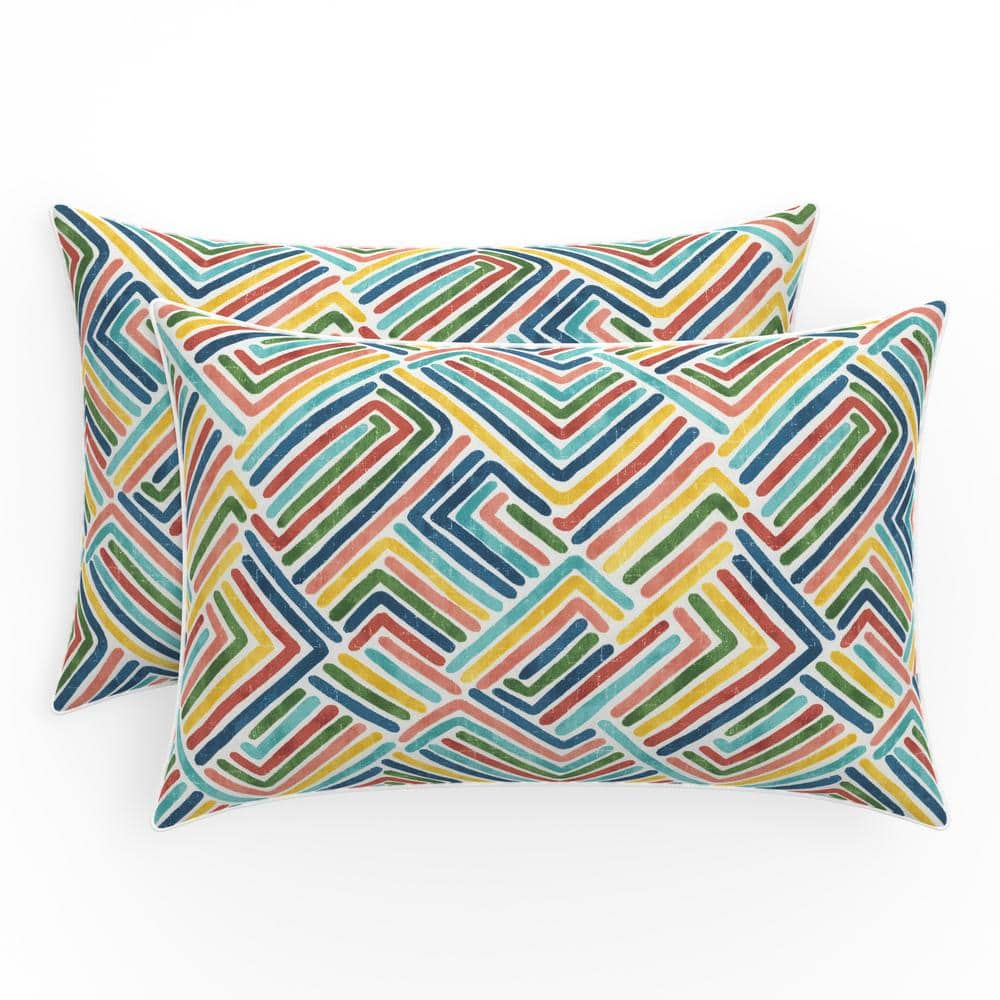 Pillow Perfect Geometric 24.5 in W x 5 in H Outdoor Lumbar Throw Pillows 2-Count in Estie Multi ...