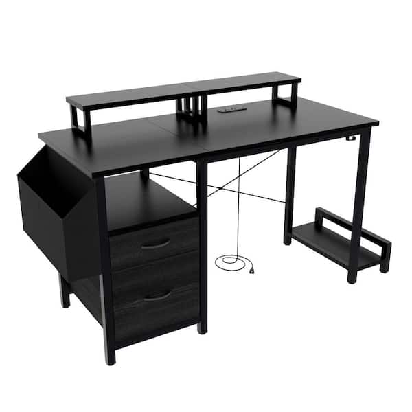 LUCKY ONE 47.3 in. Rectangular Black 2-Drawer Computer Desk with ...