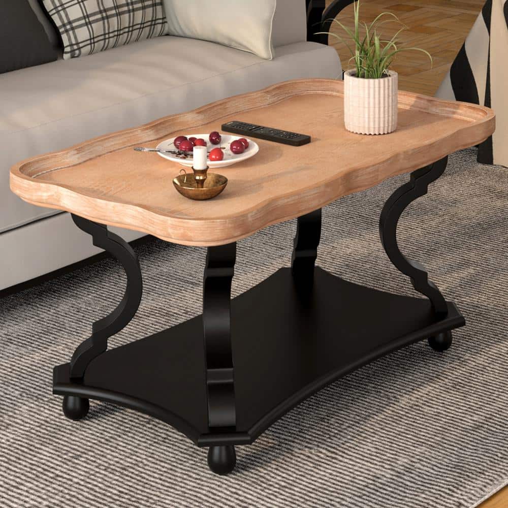 FUIN Farmhouse Black Tray Top Wood Coffee Table 40" L x 22" W x 19" H ...