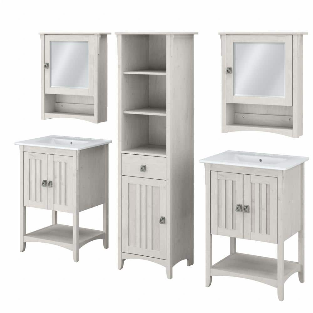 Bush Furniture Salinas 24.21 in. W Double Sink Bath Vanity in Linen ...