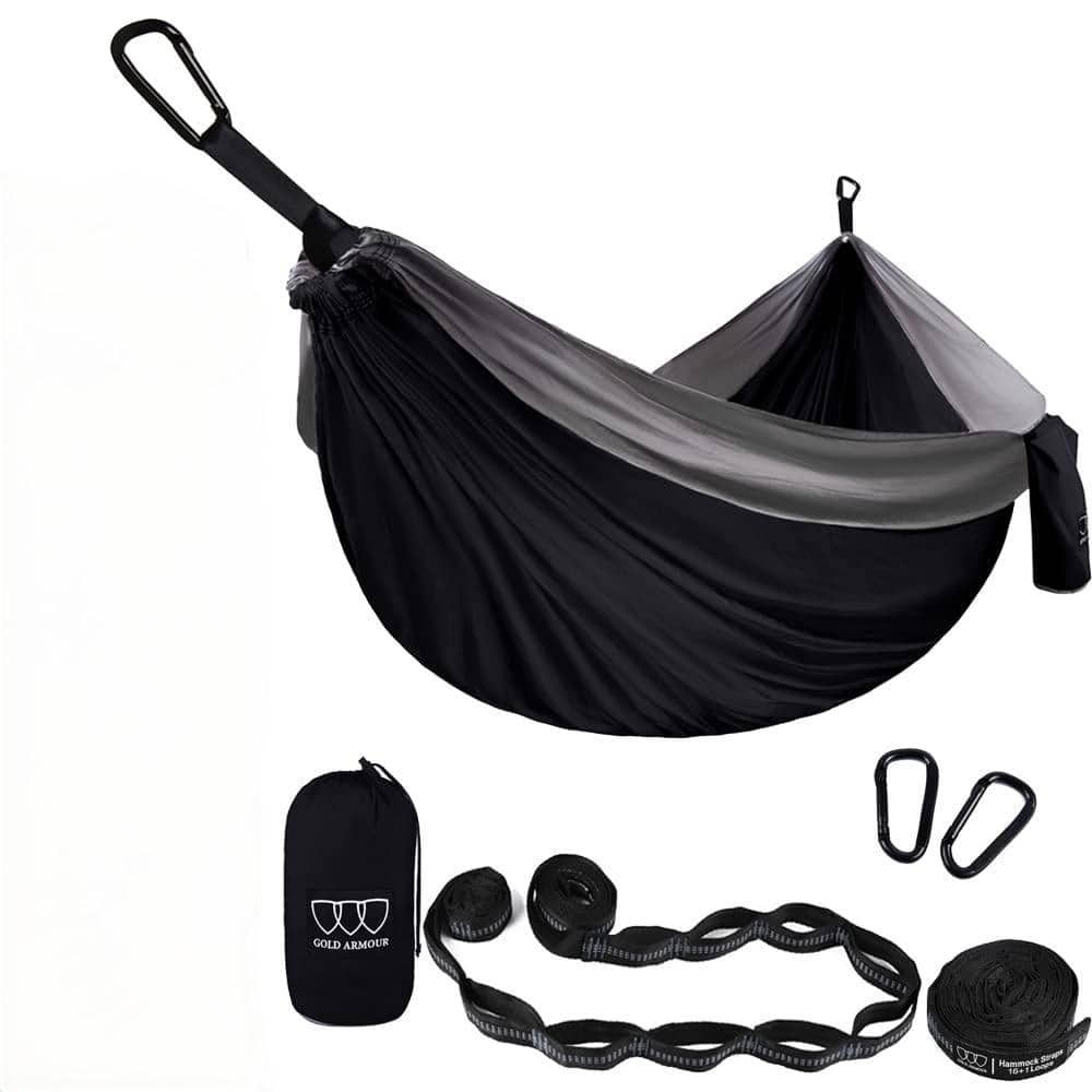 Angel Sar 10.4 ft. 2-Person Portable Camping Hammock in Black and Gray ...