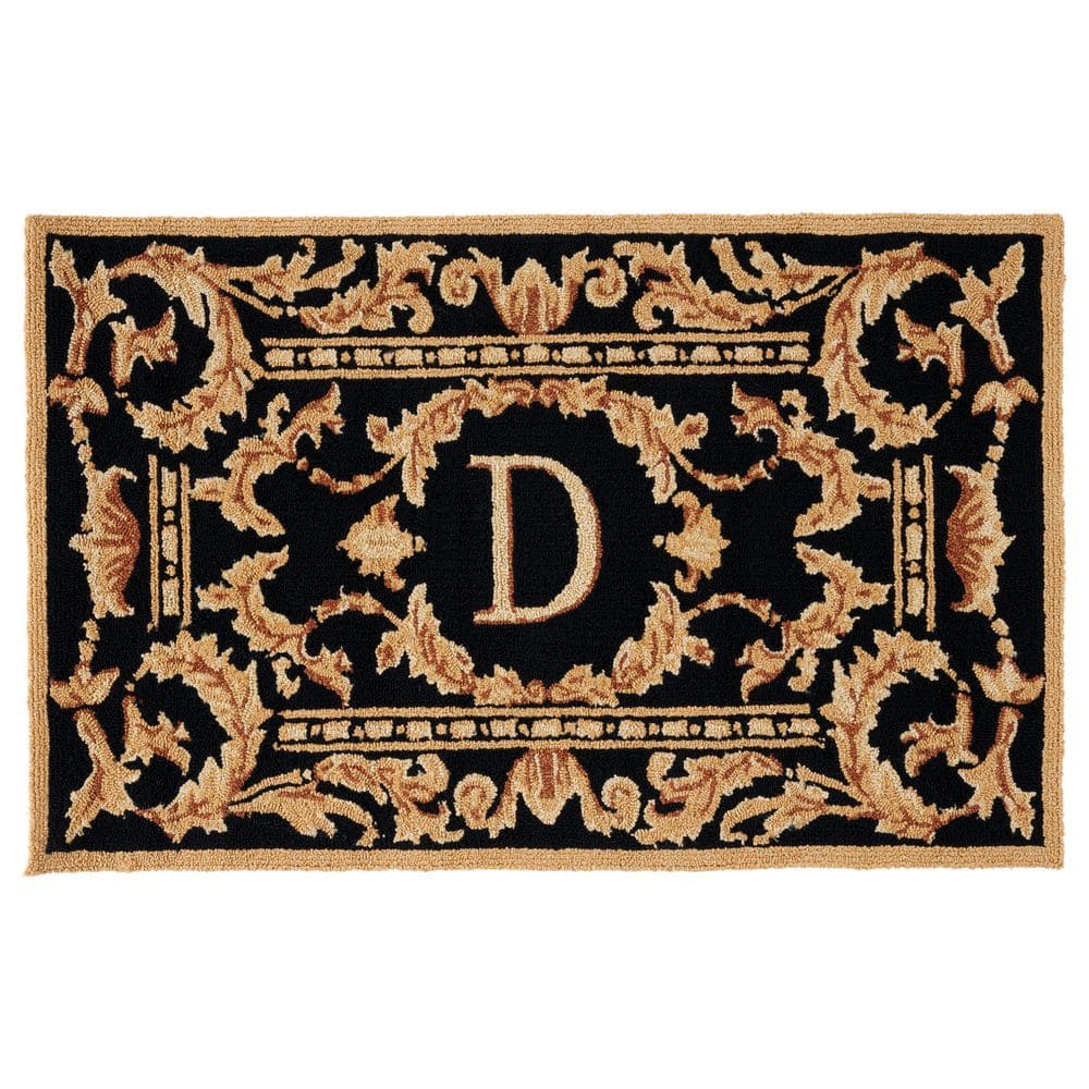 SAFAVIEH Monogram Black 3 ft. x 4 ft. "D" Ornate Leaf Indoor/Outdoor ...