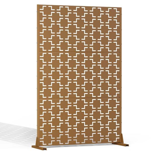 TUYOHW 47 in. W x 72 in. H Brown Metal Privacy Screen for Deck, Balcony ...