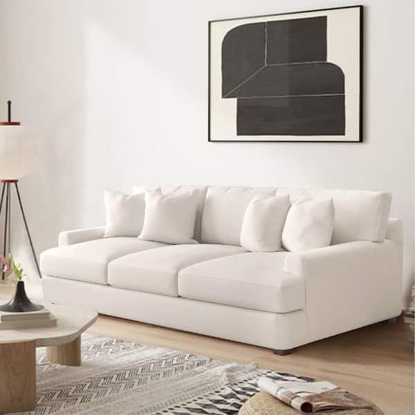 Monland 90 in. Square Arm Cotton Upholstered Rectangle Sofa With Chaise ...