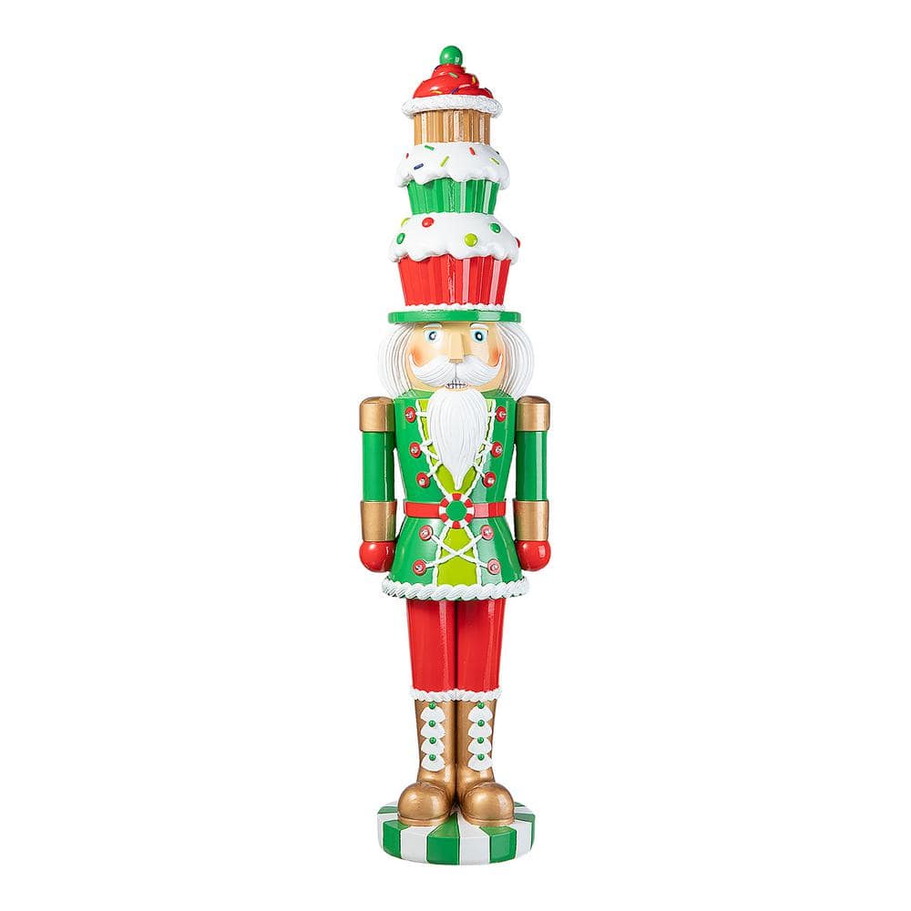 Glitzhome 28 in. H Lighted Resin Christmas Nutcracker with Cupcake Hat ...