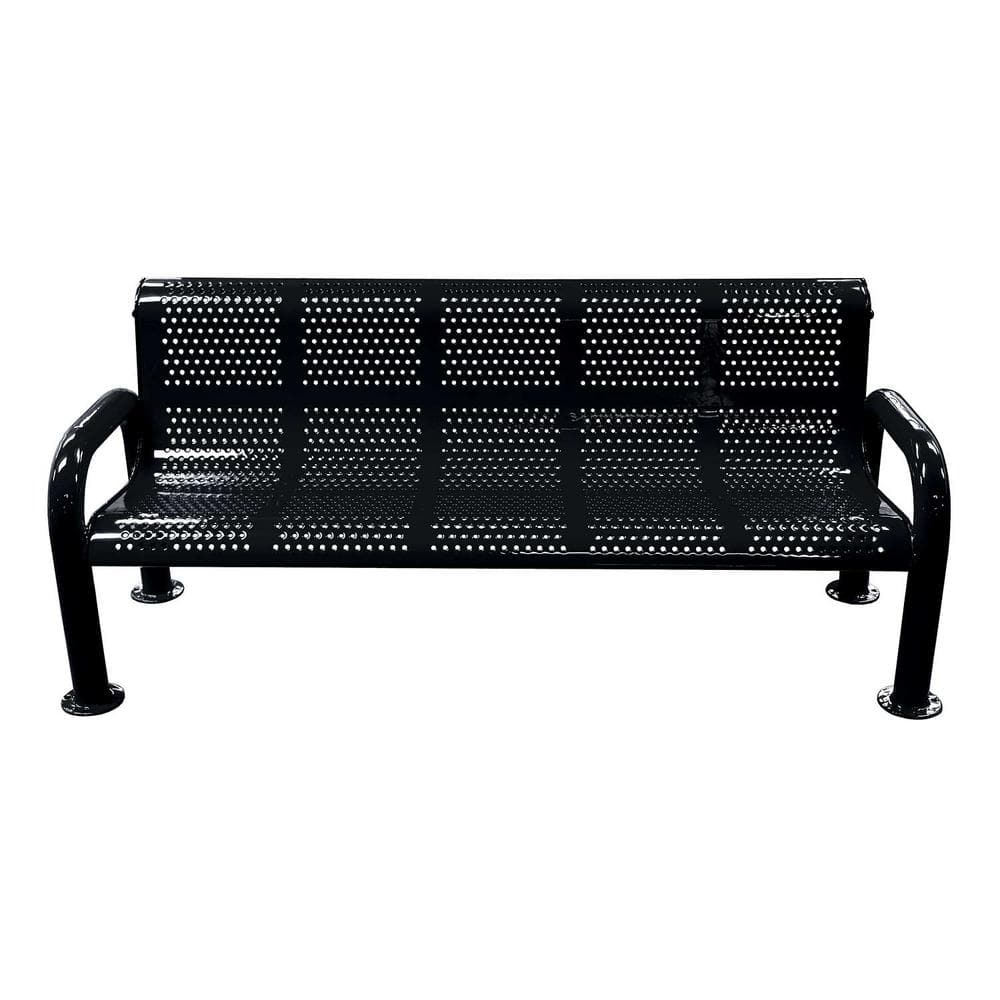 Leisure Craft 6 ft. Black Metal U-Leg Perforated Roll Form Bench with ...