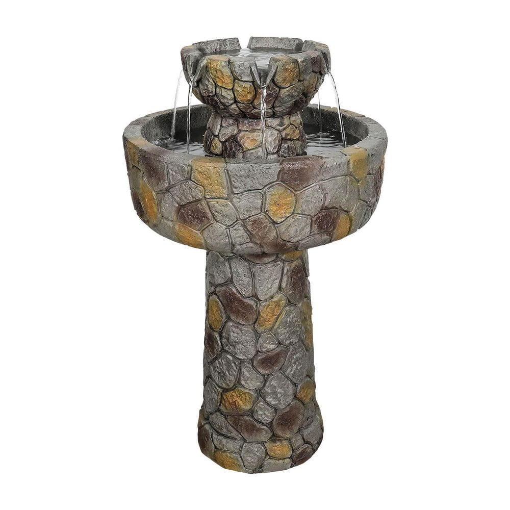 Watnature 25.7in. Stone Like Outdoor Bird Bath-Concrete Freestanding ...