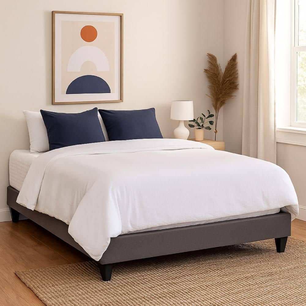 Benjara Gray Wood Frame King Platform Bed with Mattress Support System ...