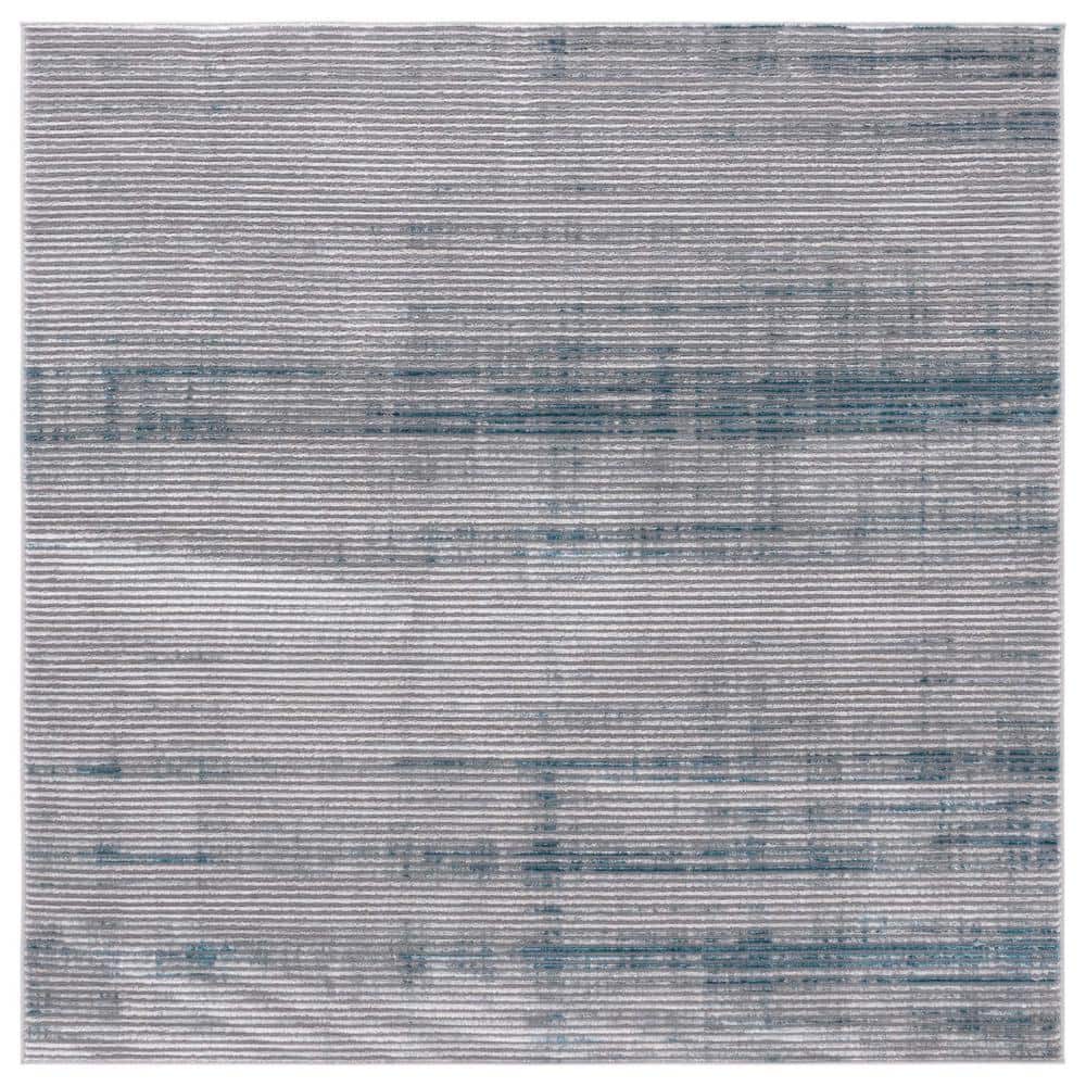 SAFAVIEH Martha Stewart Gray/Blue 7 ft. x 7 ft. Muted Striped Square ...