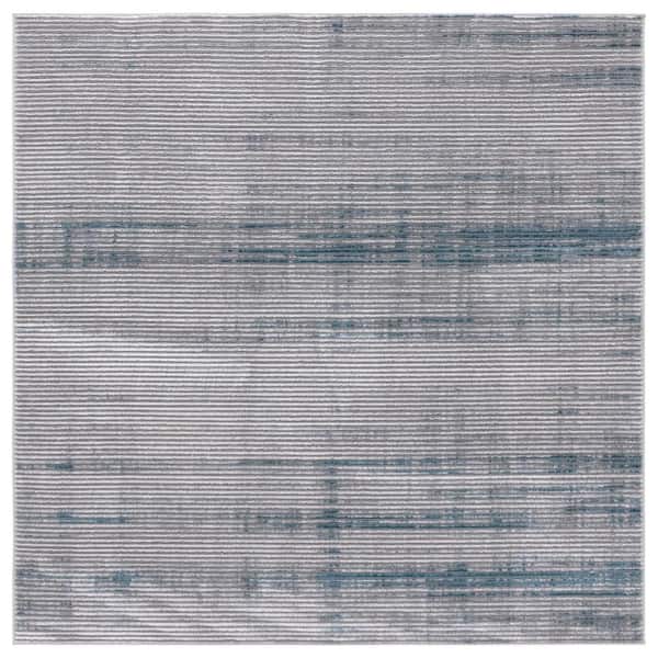 SAFAVIEH Martha Stewart Gray/Blue 7 ft. x 7 ft. Muted Striped Square ...