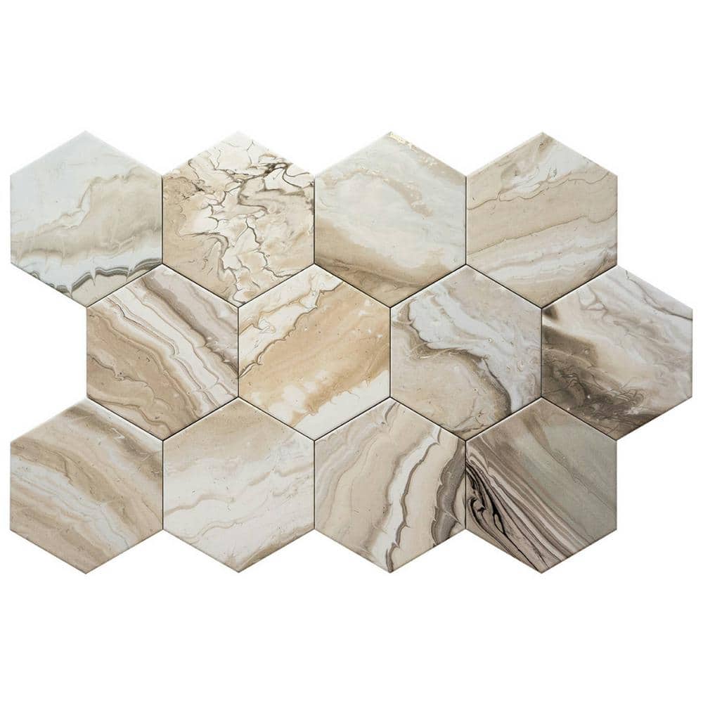 The Tile Doctor Selleny Hex 5.5 in x 6.3 in Beige Glossy & Matte Mix ...