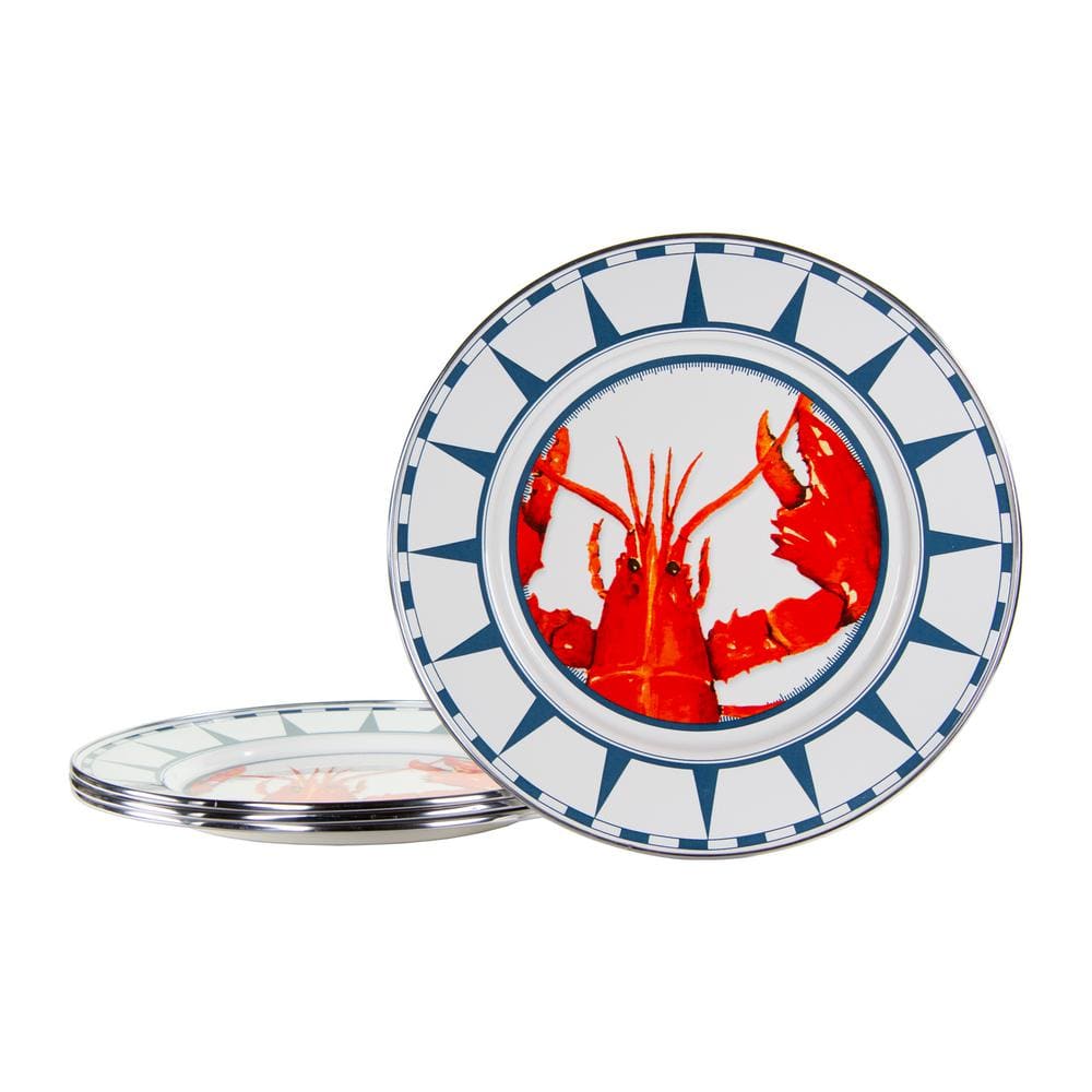 Golden Rabbit Lobster 10.5 in. Enamelware Round Dinner Plates (Set of 4 ...