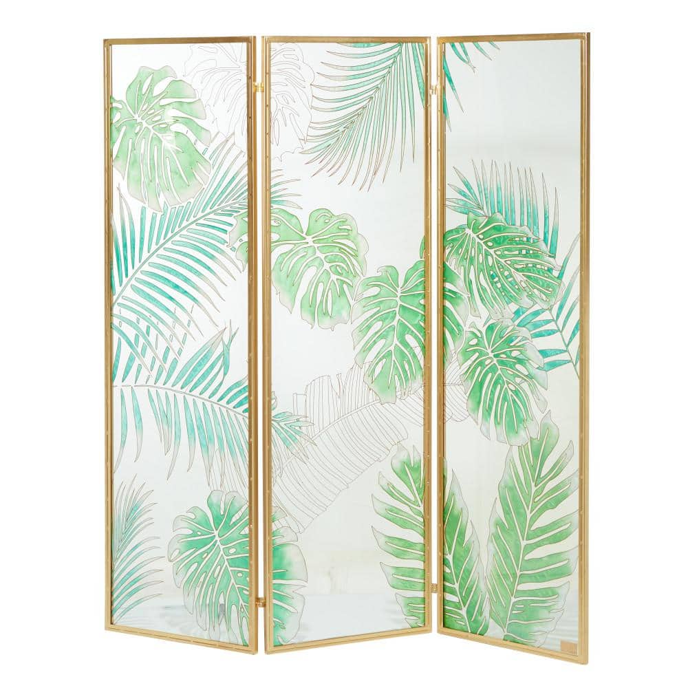 Litton Lane 72.5 in. Green Glass Contemporary 3-Panel Room Divider ...