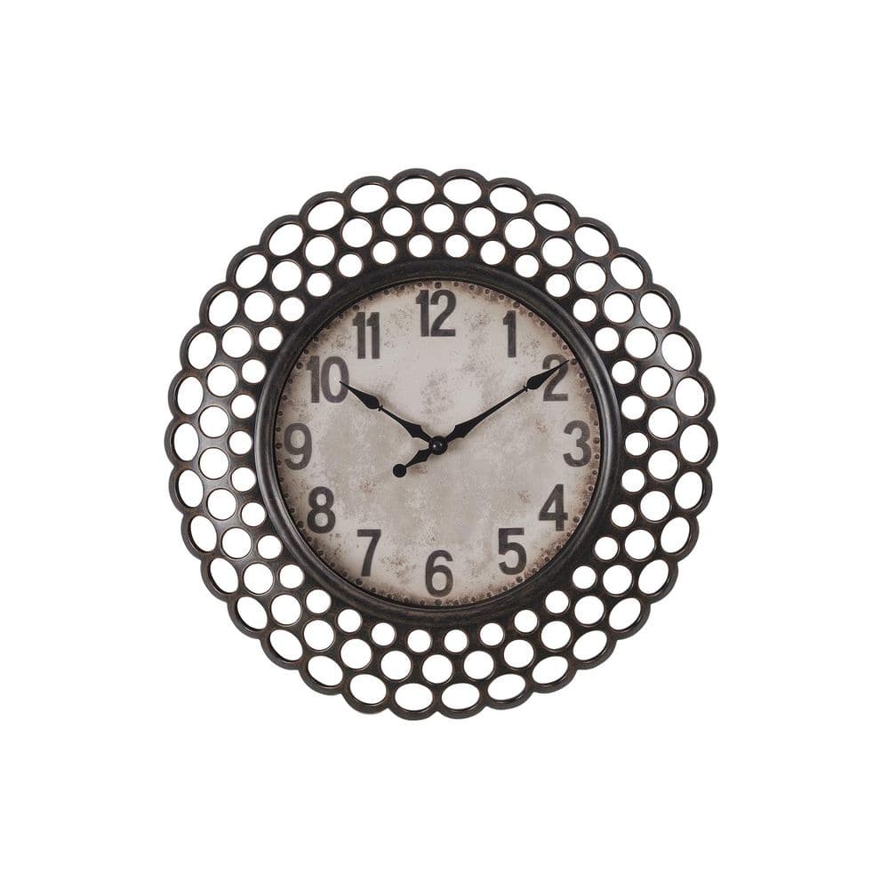 16 in. Dark Brown Round Wall Clock, Modern Circular Cut-Out Design Non ...
