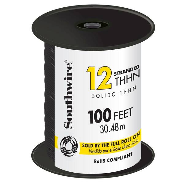 Southwire 100 ft. 12 Black Stranded THHN Wire 22964118 - The Home Depot