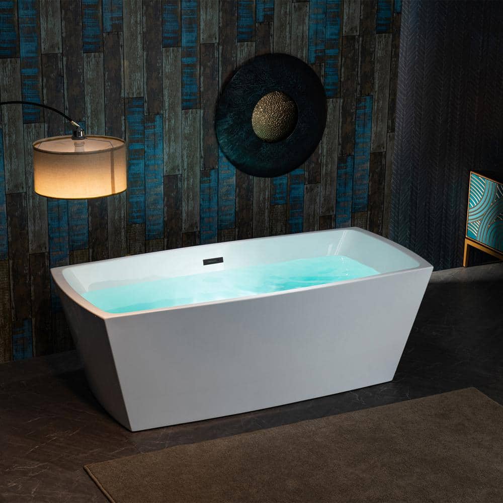 WOODBRIDGE 59 in. Acrylic FlatBottom Rectange Bathtub with Matte Black ...
