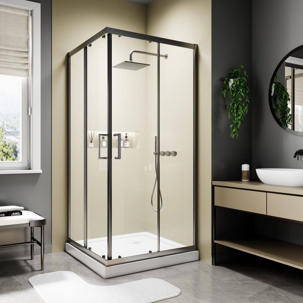 AZDHOME 36 x 36 in. W x 71 in. H Framed Corner Sliding Shower Enclosure ...