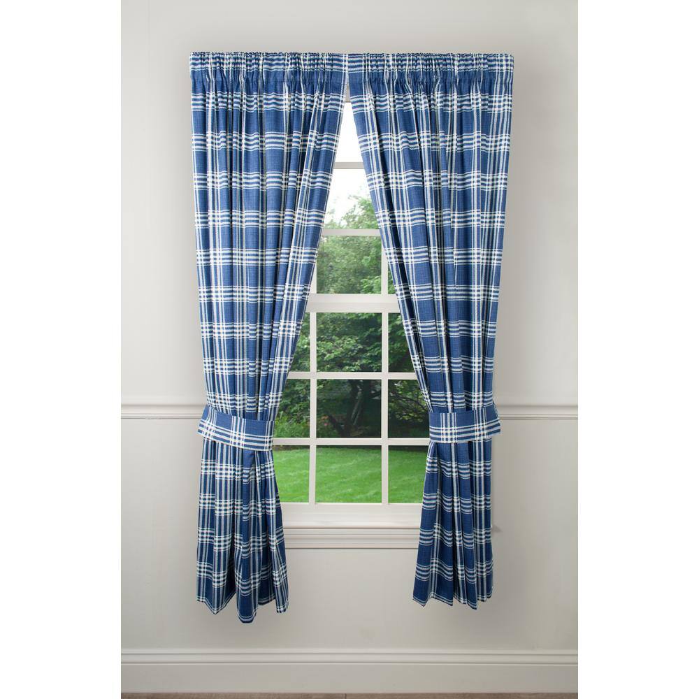 Blue Plaid Rod Pocket Room Darkening Curtain - 45 in. W x 84 in. L (Set ...