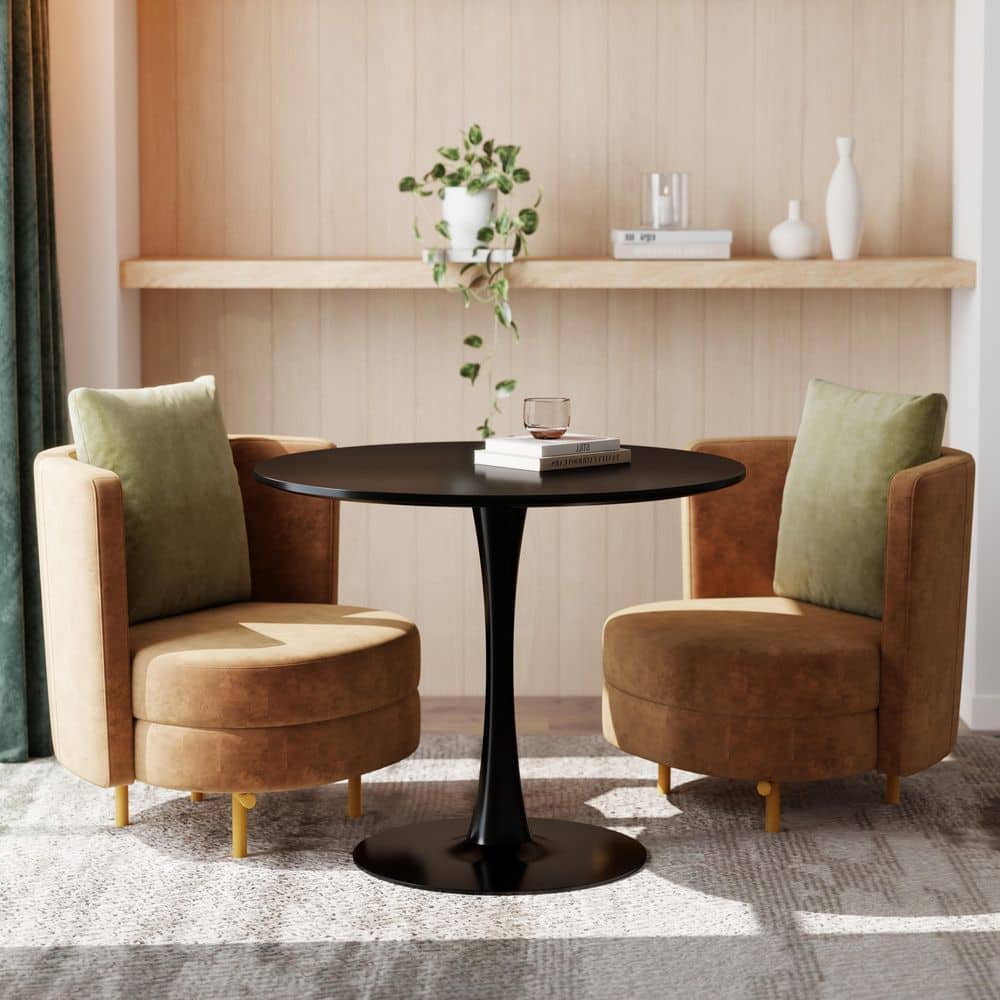 Merra 35.4 in. Round Black Wood Top Pedestal Dining Table Seats 4 CCD ...