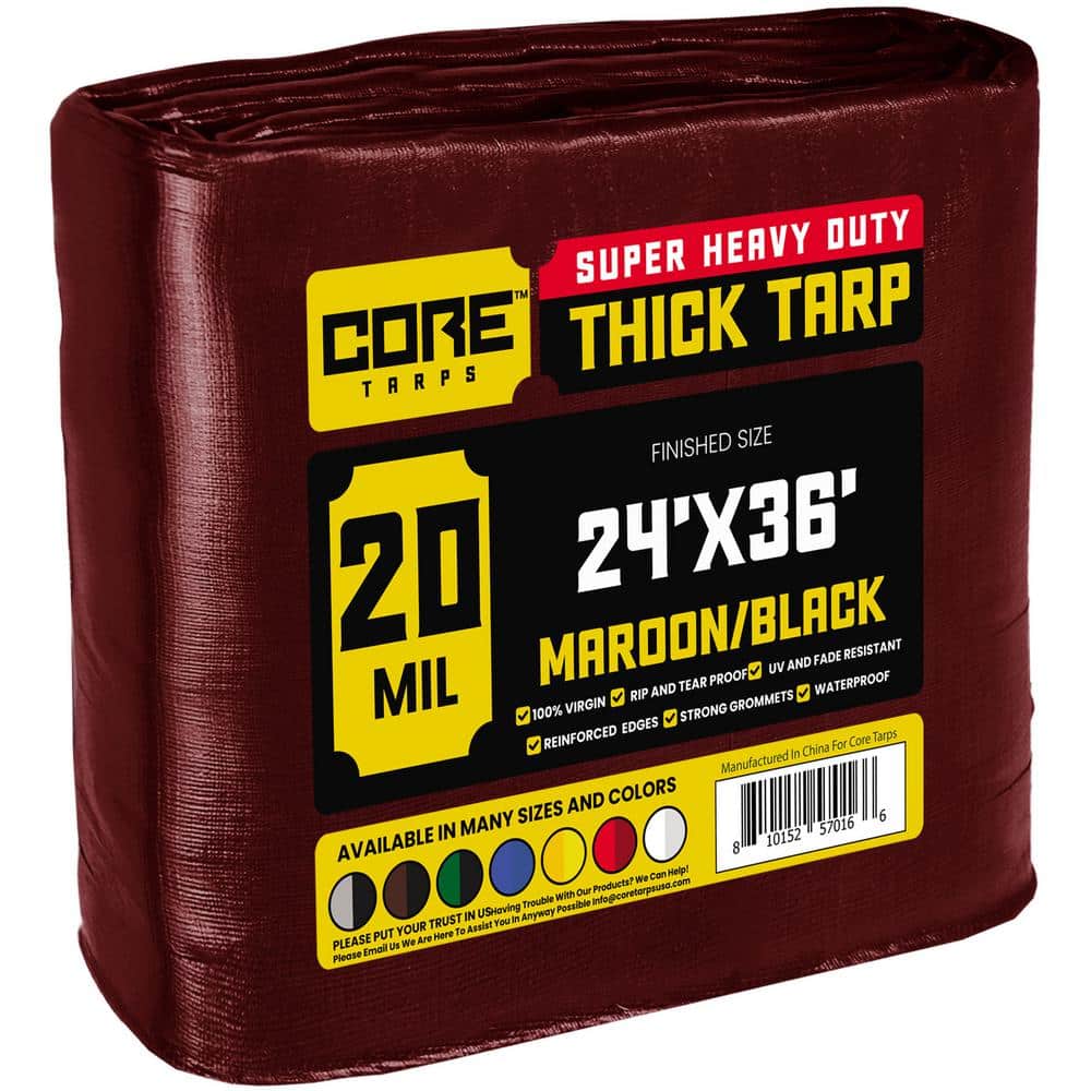 CORE TARPS 24 ft. x 36 ft. Maroon 20 Mil Heavy Duty Polyethylene Tarp ...