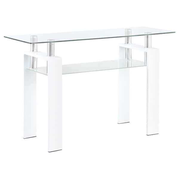 Coaster Dyer 48 in. White Rectangle Glass Top Console Table with Shelf ...
