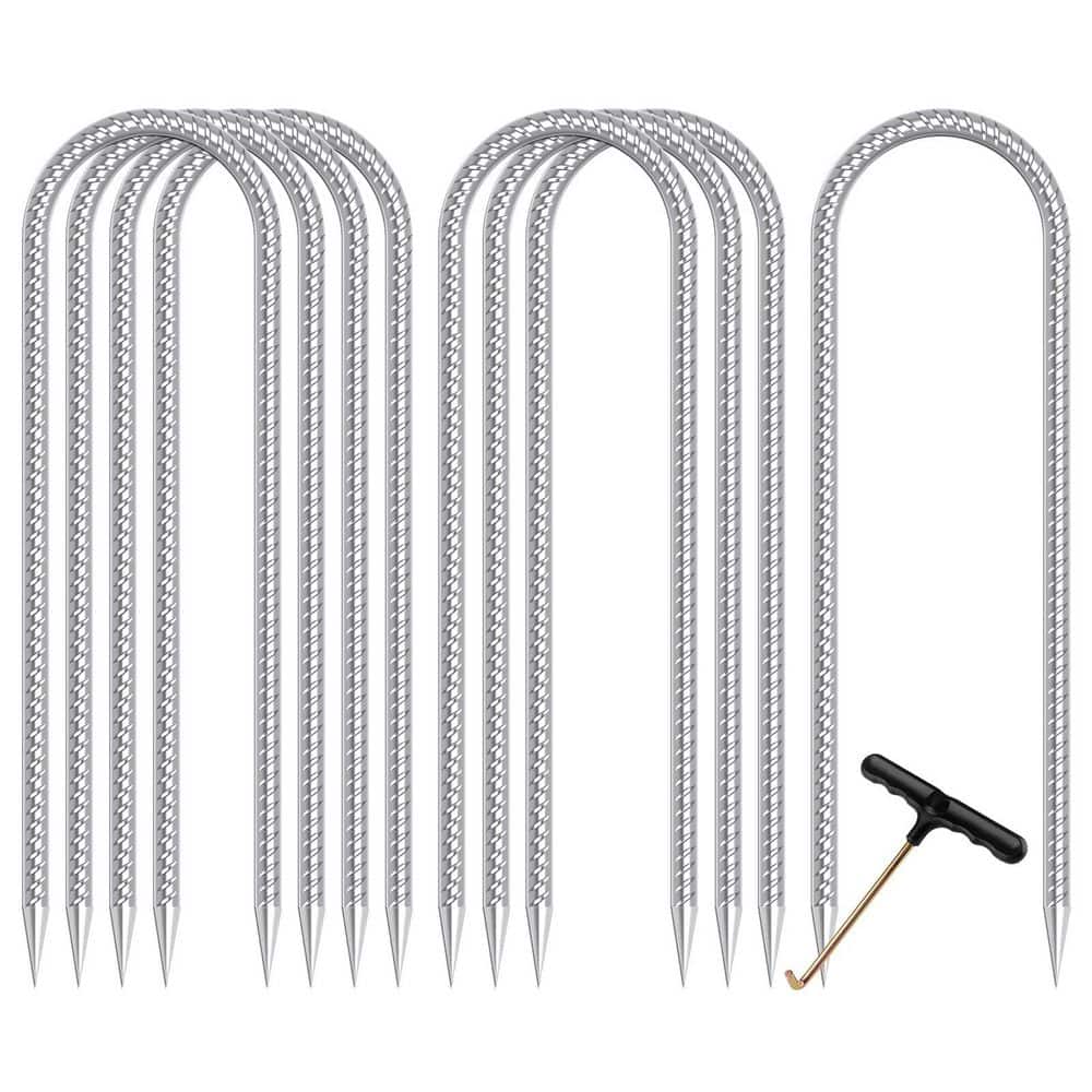 NVNOO 12 in. High Wind Heavy Duty Galvanized Steel Trampoline Stakes ...