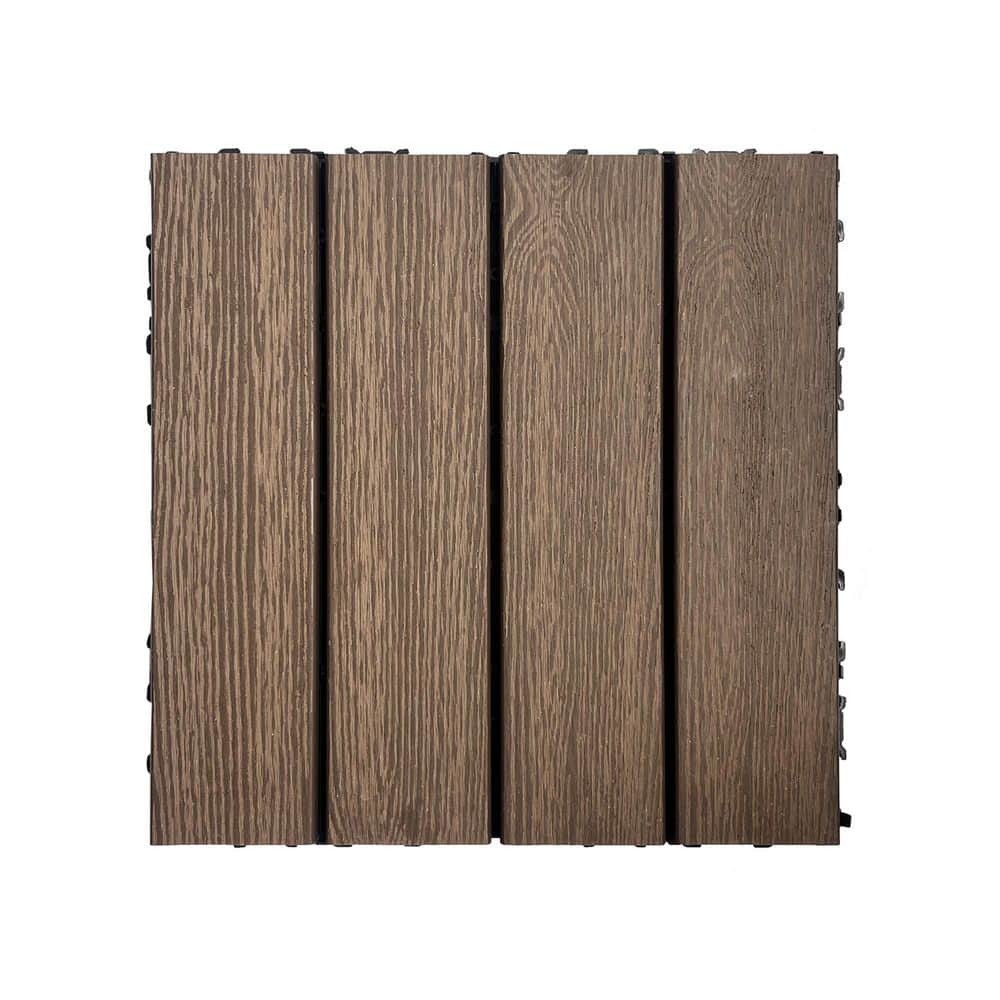 Tunearary 11.8 in. x 11.8 in. Outdoor Patio Interlocking Wood Plastic ...
