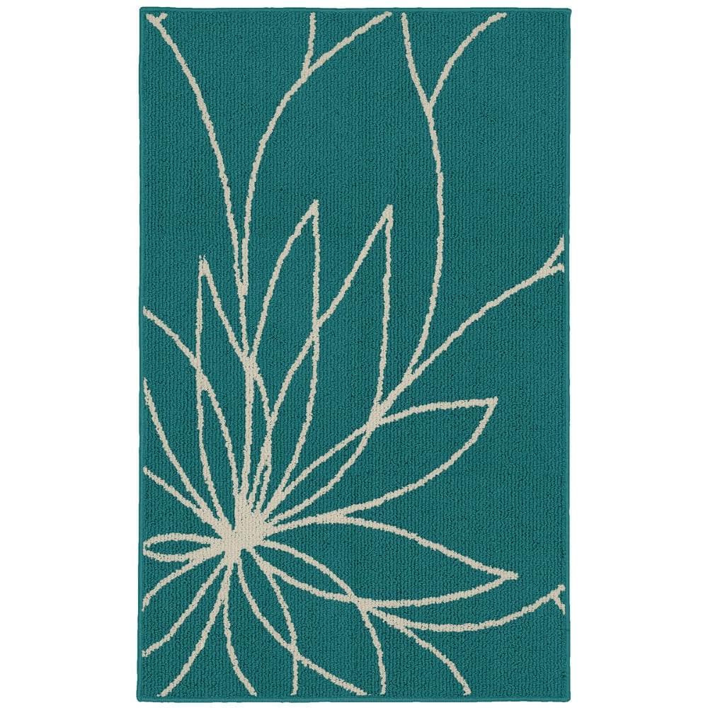 Garland Rug Grand Floral Teal/Ivory 3 ft. x 4 ft. Area Rug ...