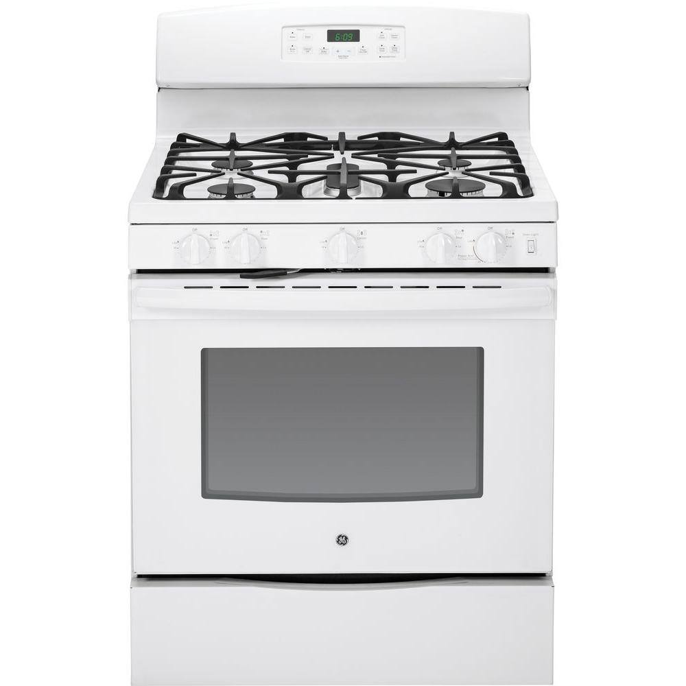 GE 5.0 cu. ft. Gas Range with Self-Cleaning Convection Oven in White ...