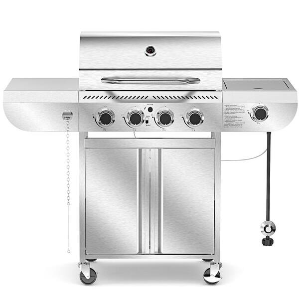 R.W.FLAME 4-Burner Portable Stainless Steel Silver Propane Grill With ...