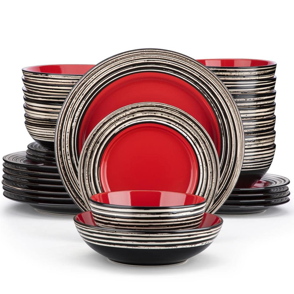 vancasso 32-Piece Rustic Chic Style Bark glaze Red Stoneware Dinnerware ...
