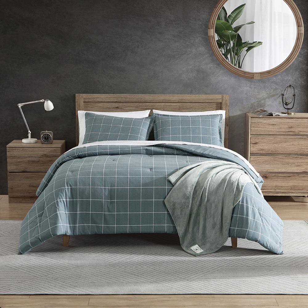 Nautica Apley Grid 3-Piece Gray Cotton King Comforter Set USHSA51239993 ...