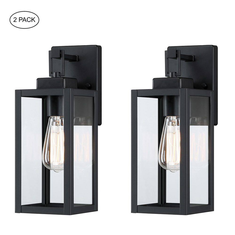 Hukoro 13.7 inch 1-Light Matte Black Outdoor Wall Lantern with Clear ...