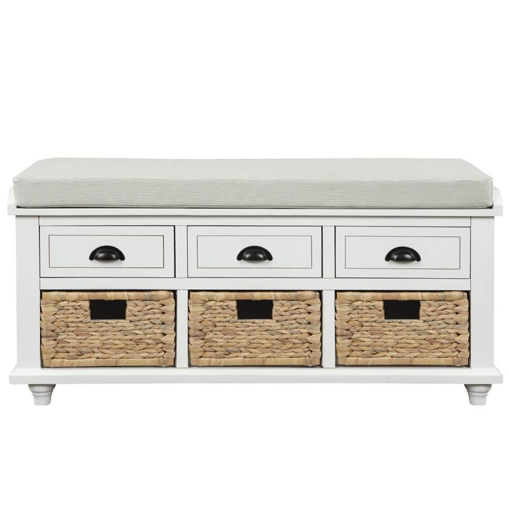 Utopia 4niture Bianca White Rustic Storage Bench with 3-Drawers and 3 ...
