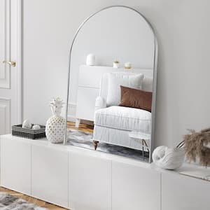GOGEXX 24 in. W x 36 in. H Silver Arched Framed Vanity Wall Mirror ...