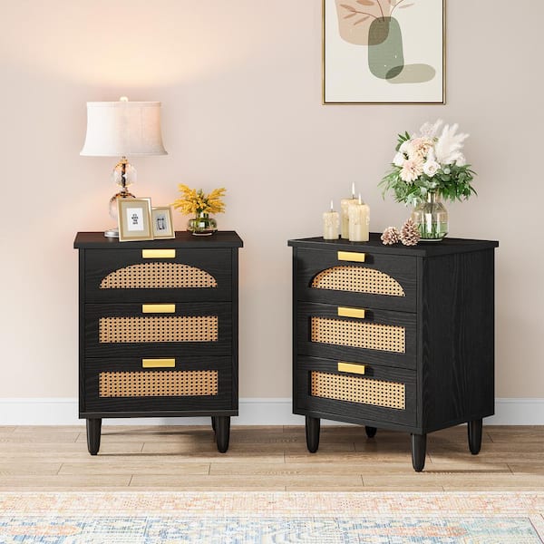 BYBLIGHT Fenley 2-Pieces 19.7 in. Black 3-Drawer Nightstand Bedside ...