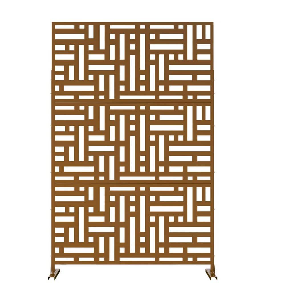 MAYEERTY 1-Piece 72 in. x 47 in. Rectangle Brown Metal Privacy Screen ...