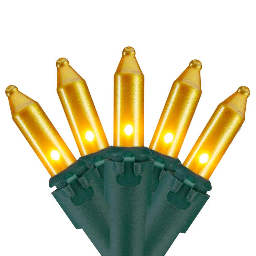 Northlight 50-Count Opaque Gold Mini Christmas Light Set 24.5 ft. Green ...