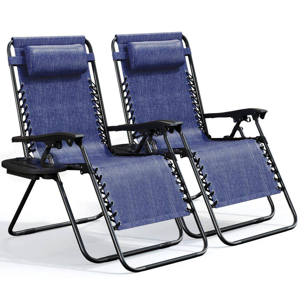 HEARTH & HARBOR 2-Piece Blue Zero Gravity Chairs, Metal Outdoor Lawn ...