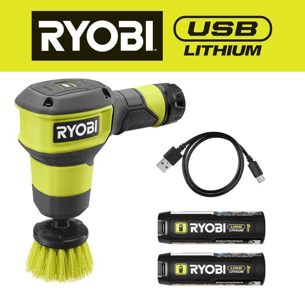 RYOBI USB Lithium Compact Scrubber Kit with 2.0 Ah Battery, USB ...