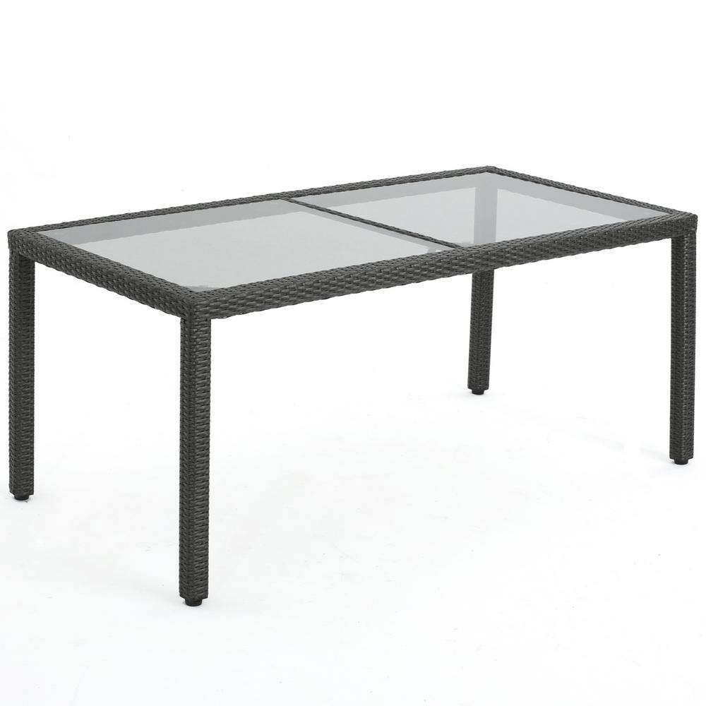 ToolCat 68 in. Gray Rectangular Rattan Outdoor Dining Table with ...